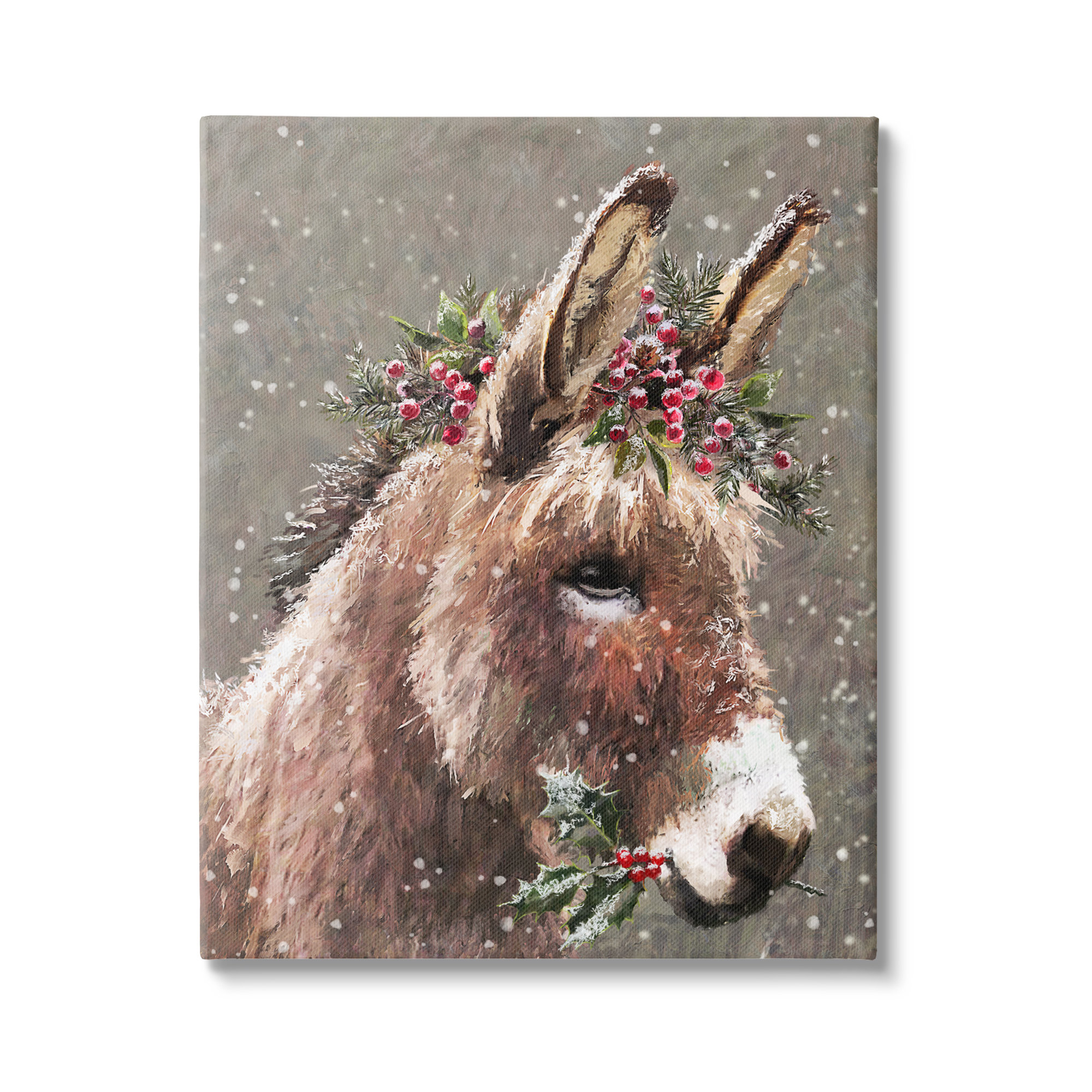 Stupell Industries Aw-060-Canvas Winter Donkey Snow Falling On Canvas by Pip Wilson Painting ...